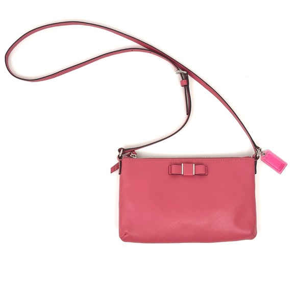 Coach | Bags | Coach Darcy Bow East West Pink Saffiano Leather Swing ...